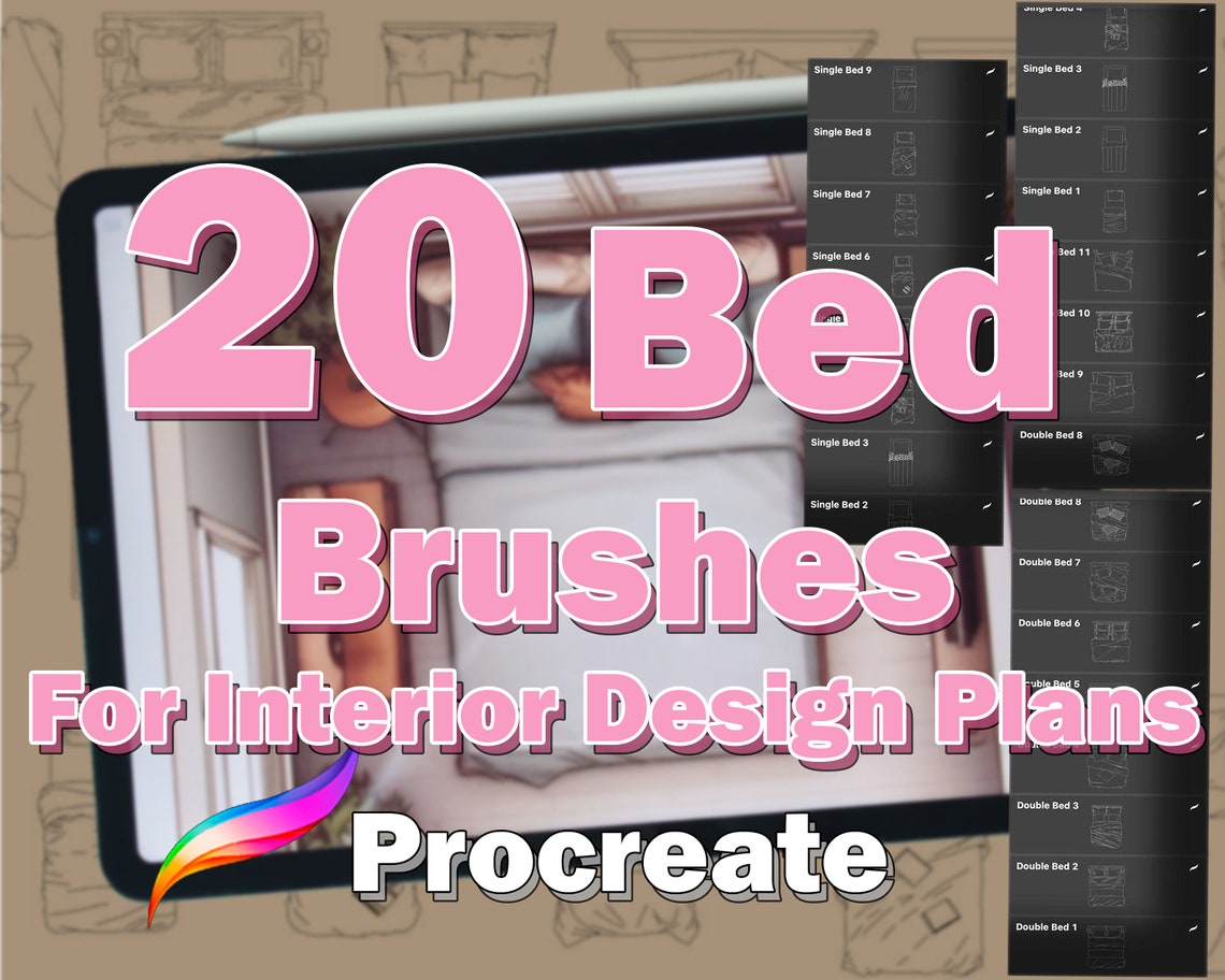20 Bed Brushes for Interior Design Plans - Digital Brush Set for ...