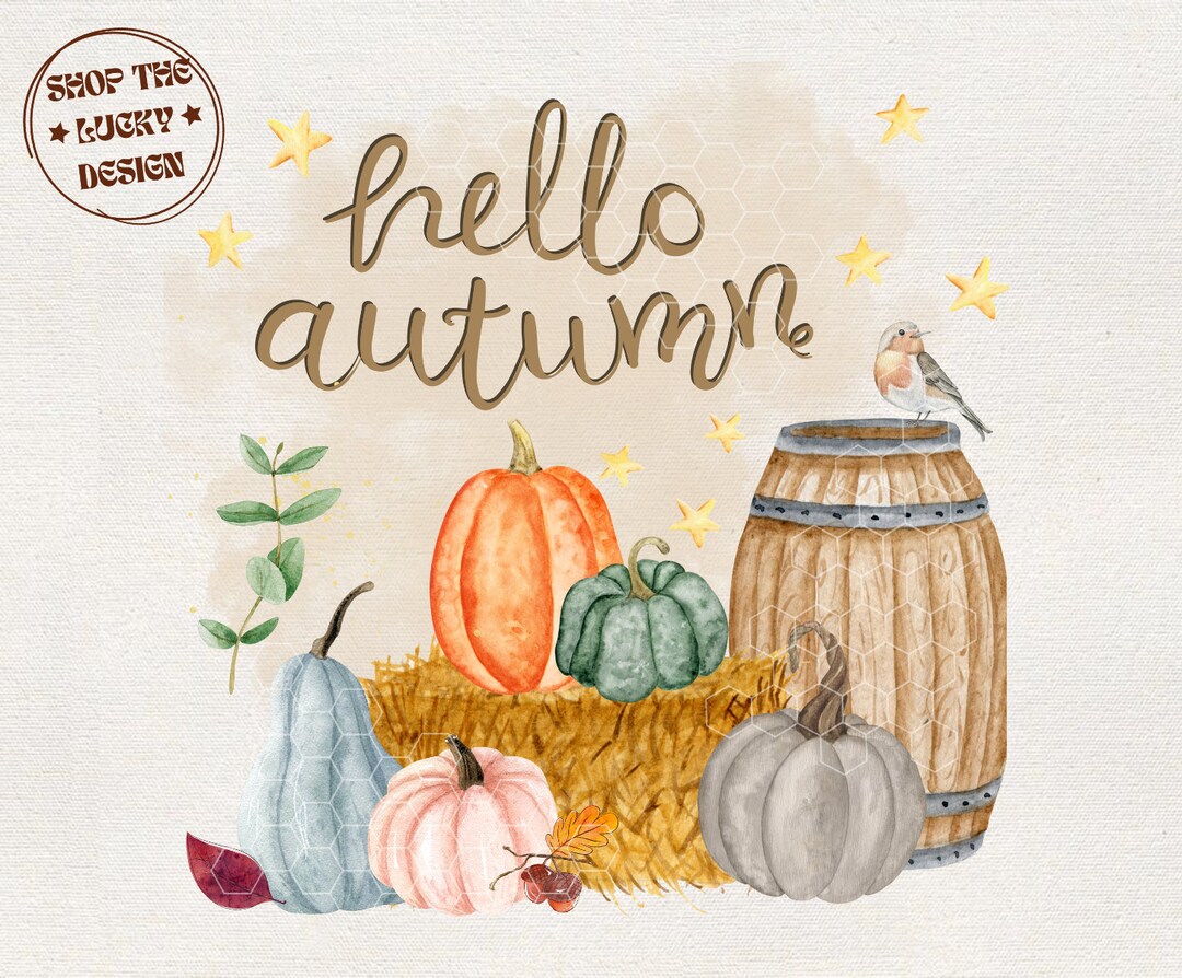 Hello Autumn PNG Retro Latte Leaves Hello Pumpkin Fall Y All Vibes ...
