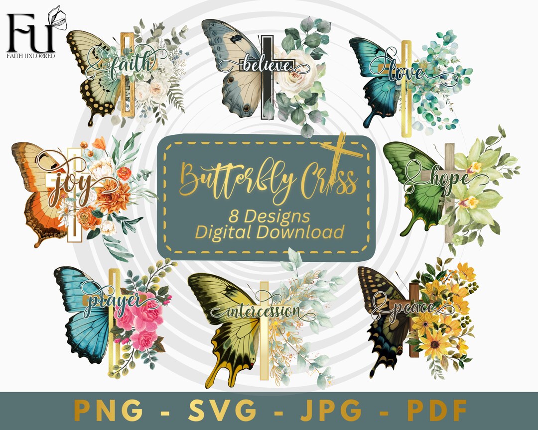 Butterfly Cross Bundle Svg, Png, Jpg, Pdf, Scripture Svg, Bible Quote ...