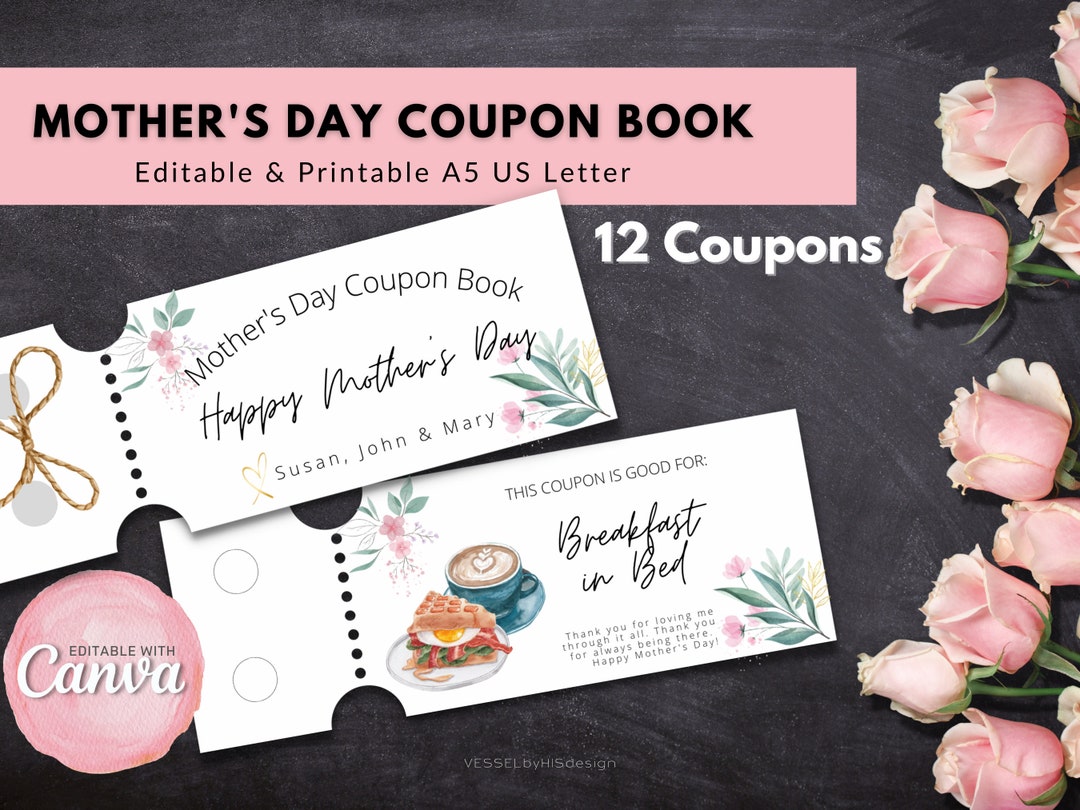 Editable Coupon Book Template / Mother's Day / Printable Coupon Book ...
