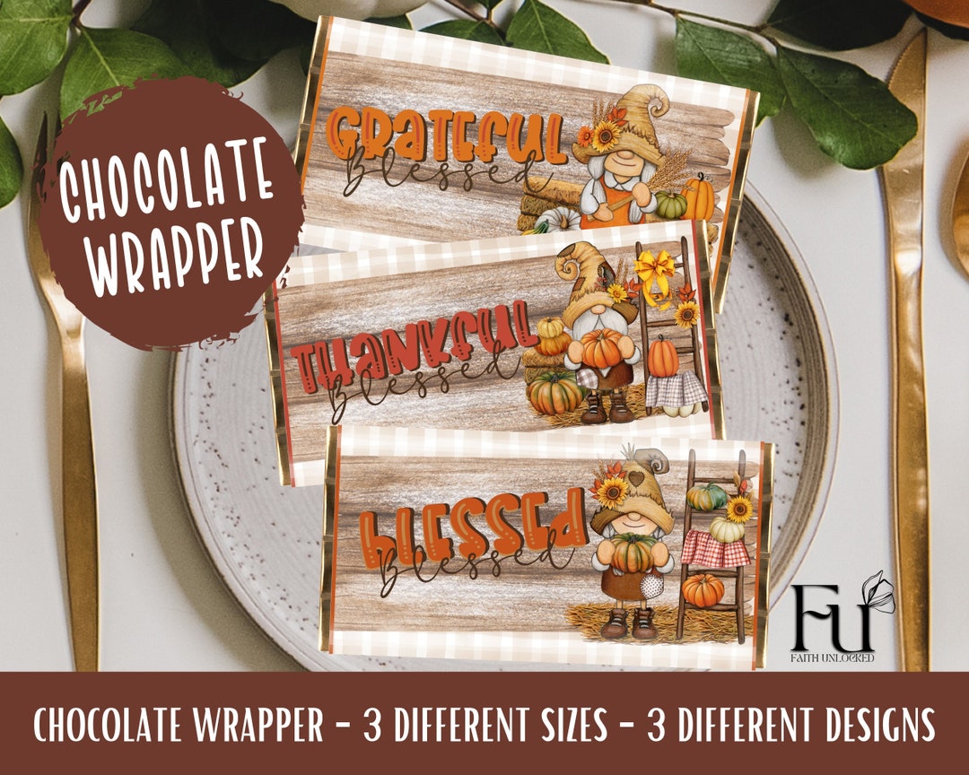 Grateful, Thankful, Blessed, Chocolate Bar Wrapper, Candy Bar Favor ...