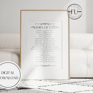 Names of God Wall Art / Office Study Home Wall Art / Poster Gift Idea ...