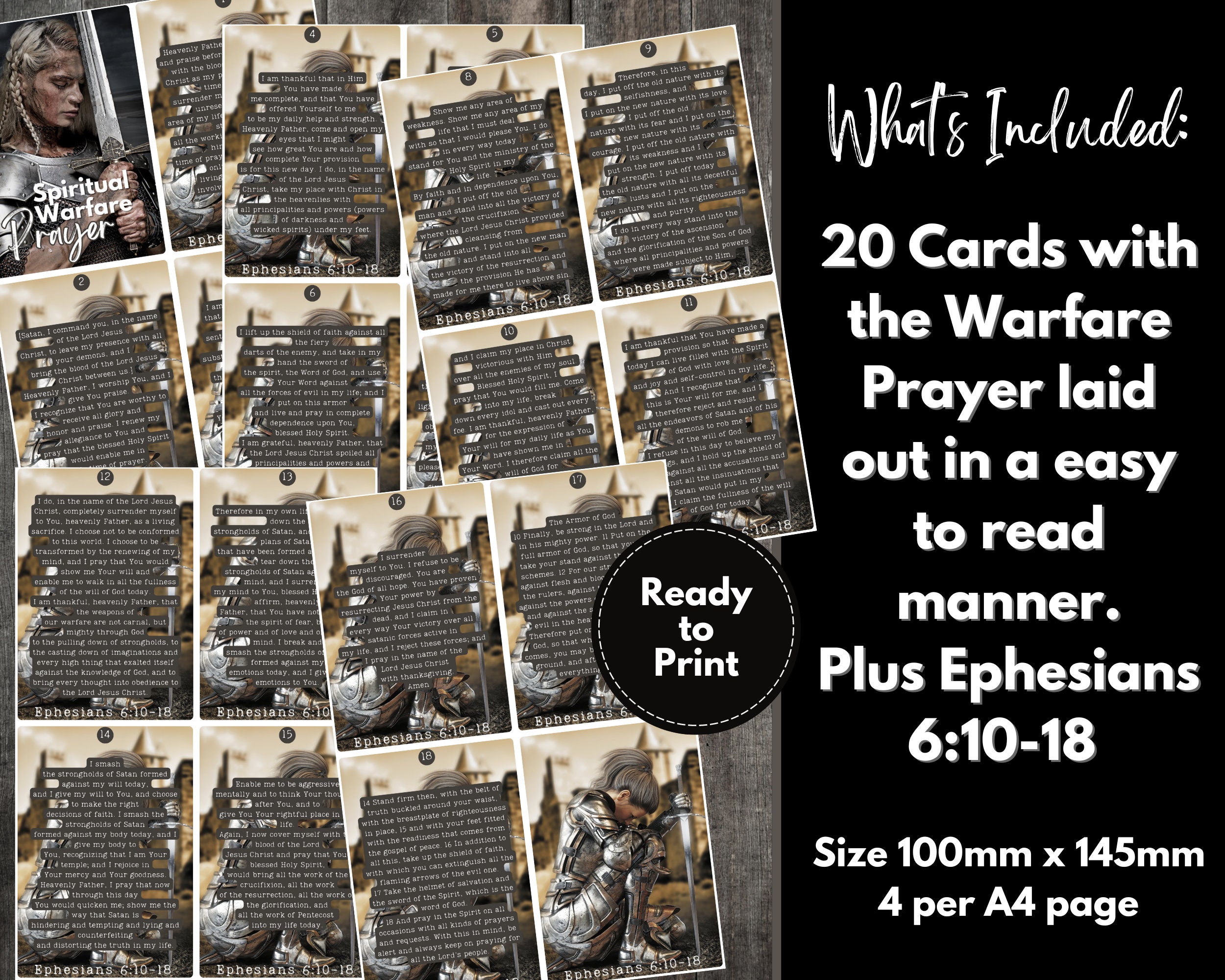 Spiritual Warfare Prayer / Full Armor of God / Prayer Cards / Gift Idea ...