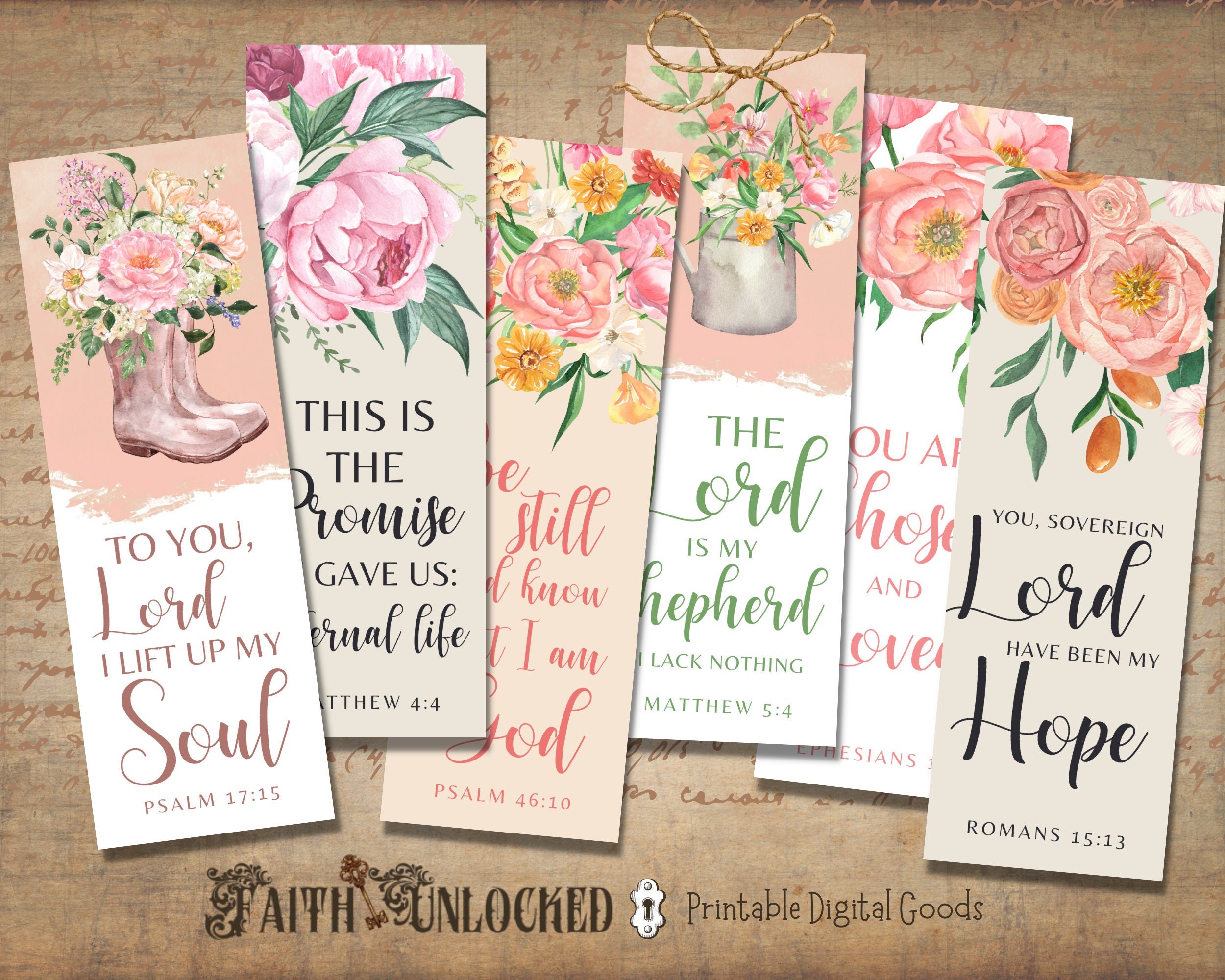 8 Bible Verse Bookmarks, Flowers, Set 2 Instant Download for Craft ...