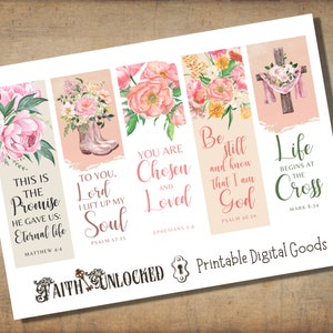 8 Bible Verse Bookmarks, Flowers, Set 2 Instant Download for Craft ...