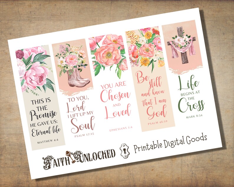 8 Bible Verse Bookmarks, Flowers, Set 2 Instant Download for Craft ...