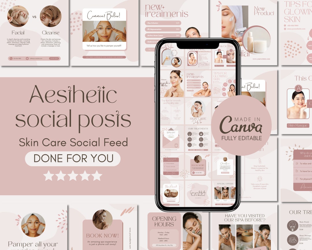 30 Skin Care Insta Feed / Cohesive / Aesthetic / Editable / Social ...