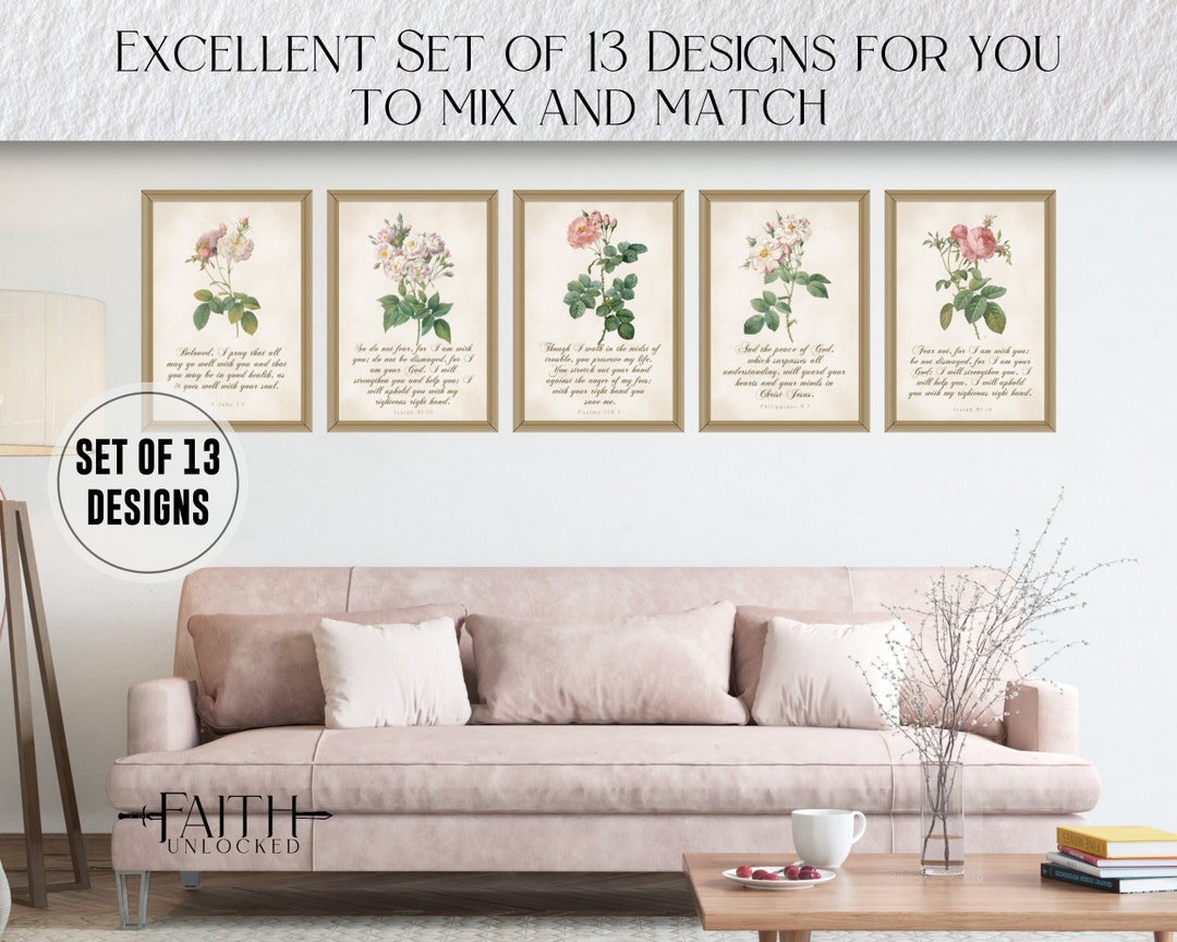 13 Flower Scripture Wall Art Bundle, Gallery Wall Art Set, Flower ...