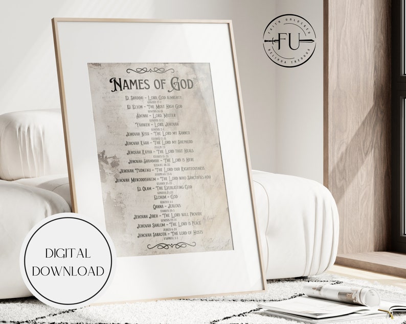 Names of God Wall Art / Office Study Home Wall Art / Poster Gift Idea ...