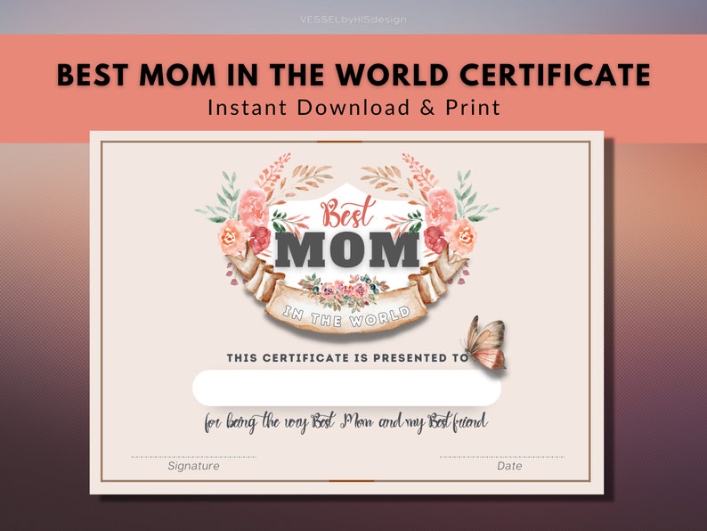 Certificate / Mothers Day / Best Mom / Best Mom in the World - Etsy