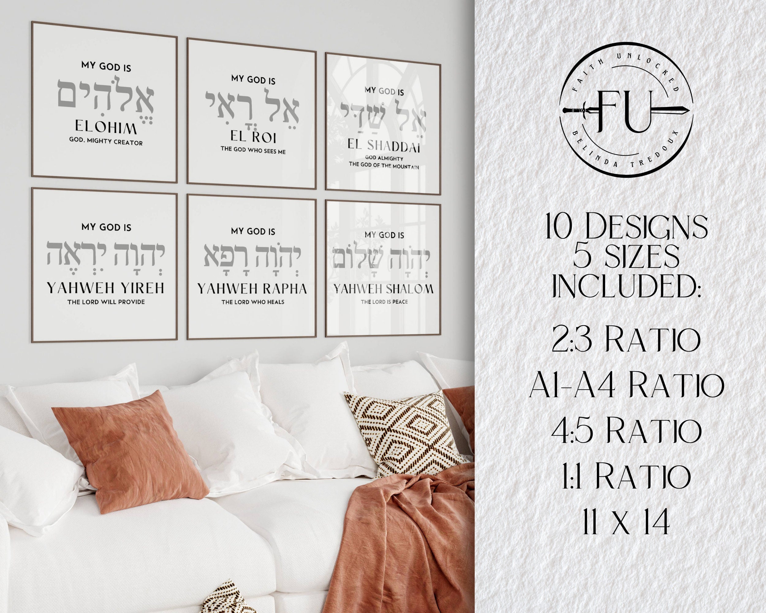 The 10 Names of God Bundle, Hebrew Names of God, Set of 10 Christian ...