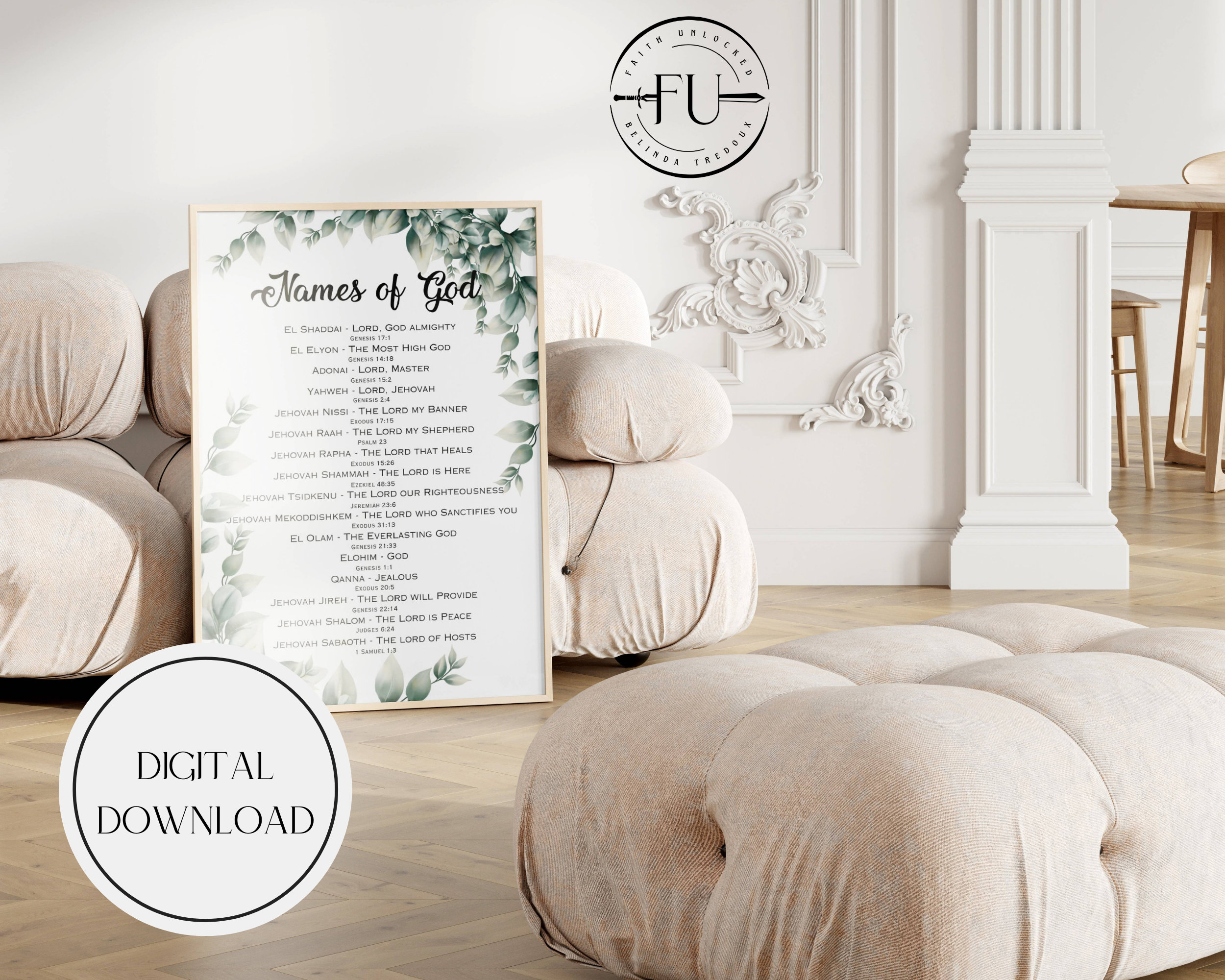 Names of God Wall Art / Office Study Home Wall Art / Poster Gift Idea ...