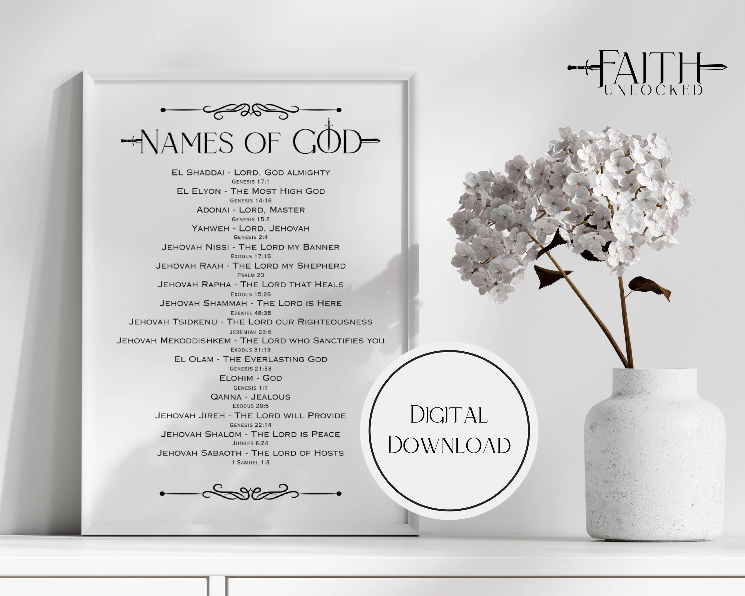 Names of God Wall Art / Office Study Home Wall Art / Poster Gift Idea ...