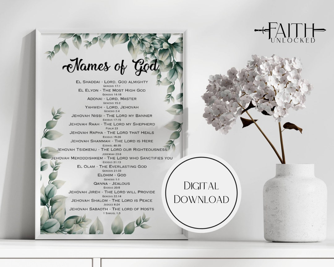 Names of God Wall Art / Office Study Home Wall Art / Poster Gift Idea ...