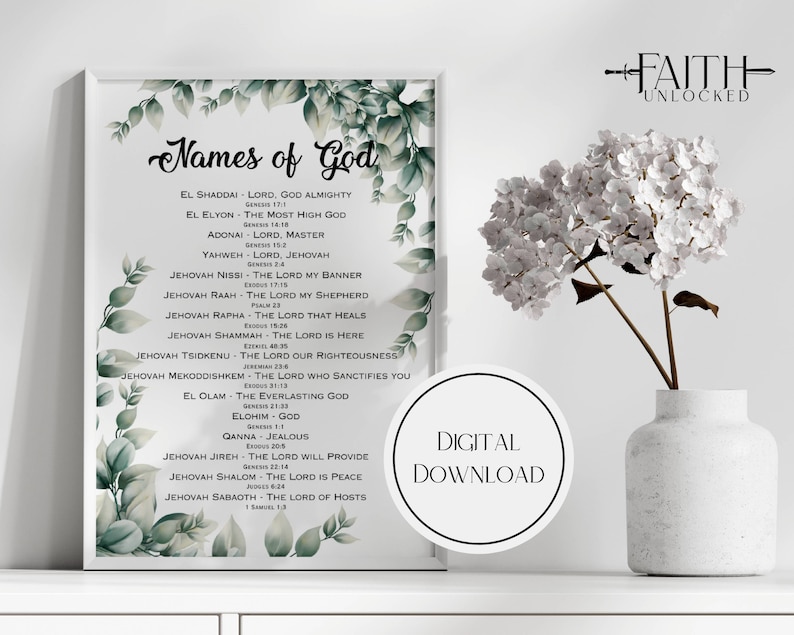Names of God Wall Art / Office Study Home Wall Art / Poster Gift Idea ...