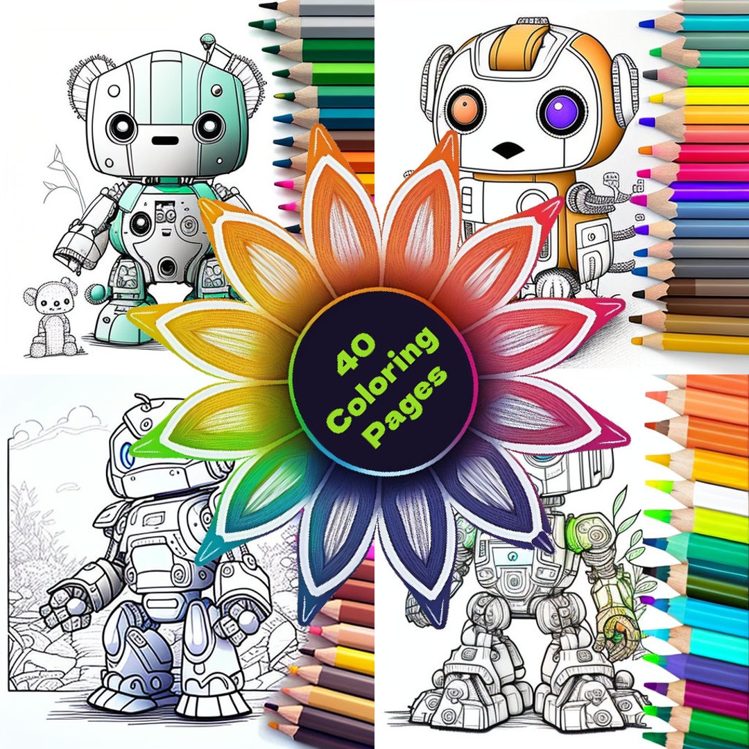 Robots Galore Coloring Book: 40 Pages of Futuristic Fun and - Etsy
