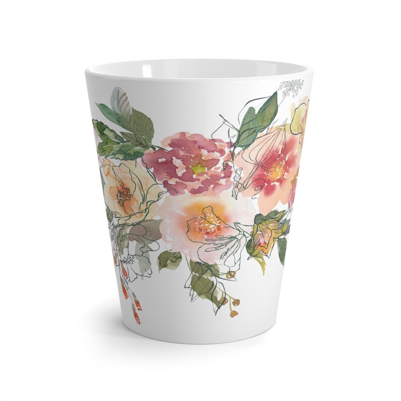 Floral Latte Mugs, Charming Floral Ceramics, Flower Mugs, Botanical ...