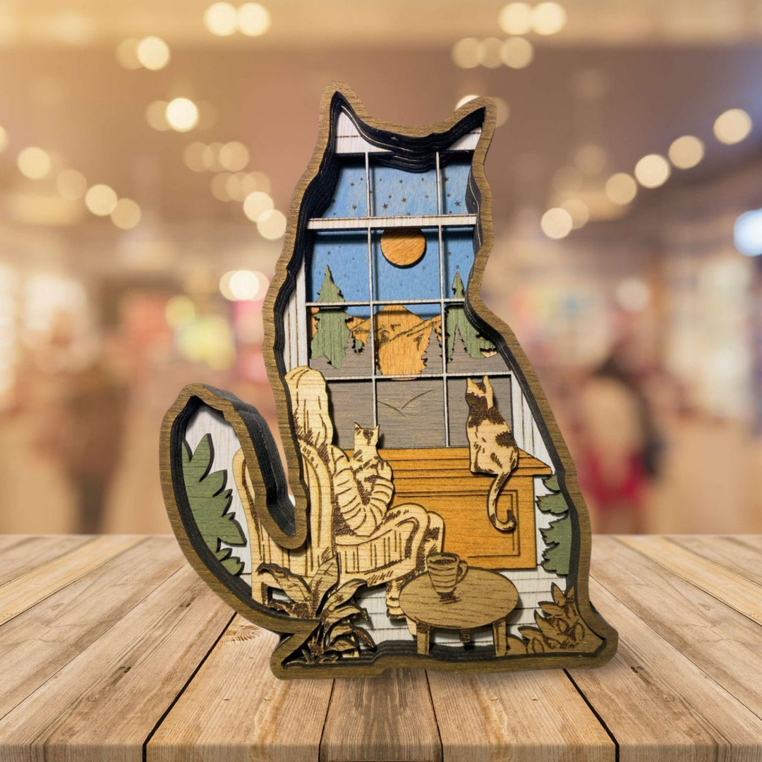 3D Layered Wood Art, Cat - Etsy