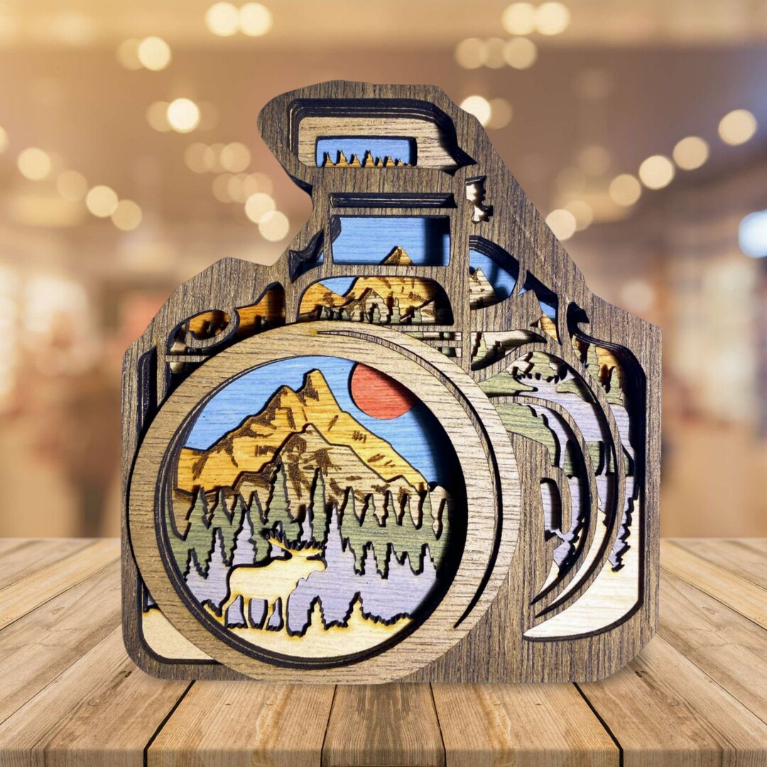 3D Layered Wood Art, Camera - Etsy