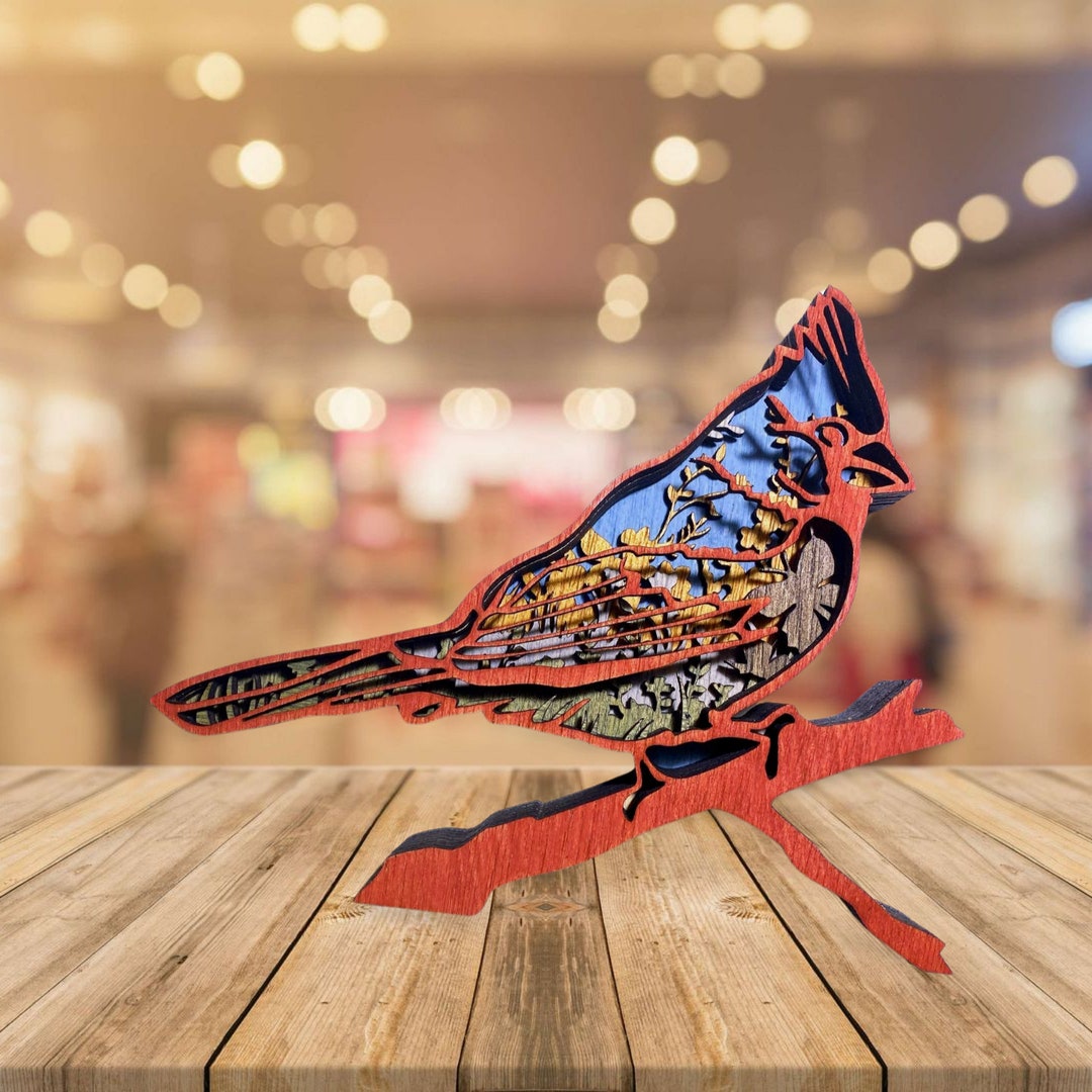 3D Layered Wood Cardinal: Laser Cut Bird Scene Shelf Decor - Etsy