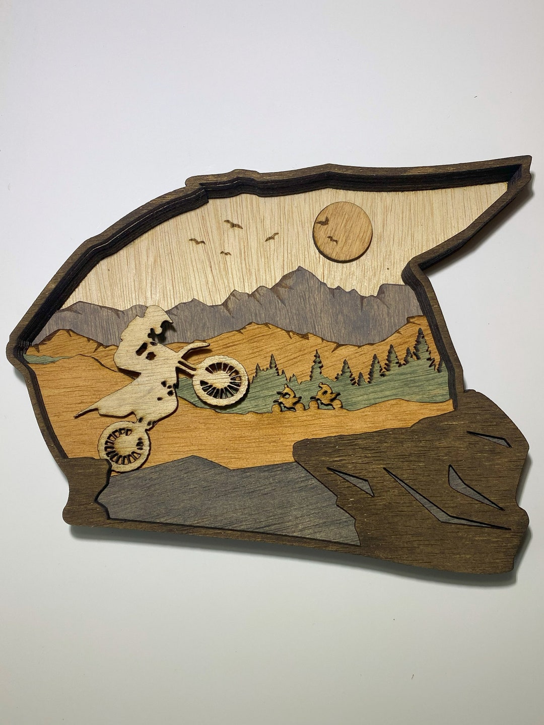 3D Layered Wood Art Motorcycle Helmet - Etsy