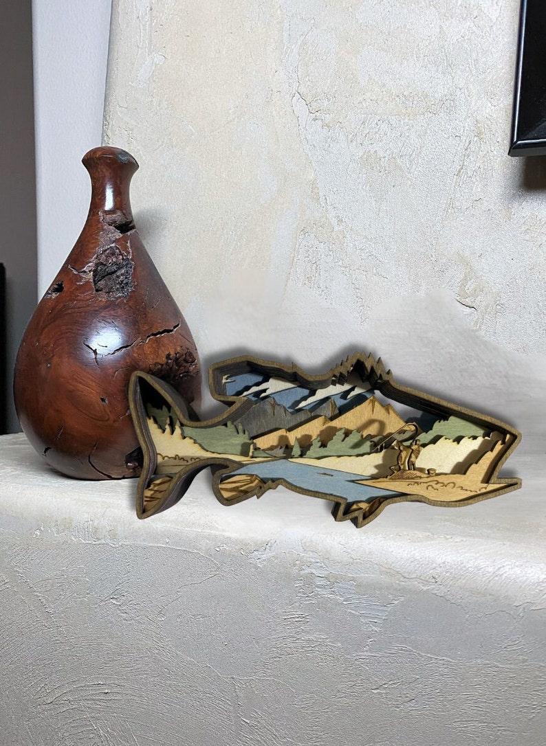 3D Layered Wood Art, Fishing, Fish - Etsy