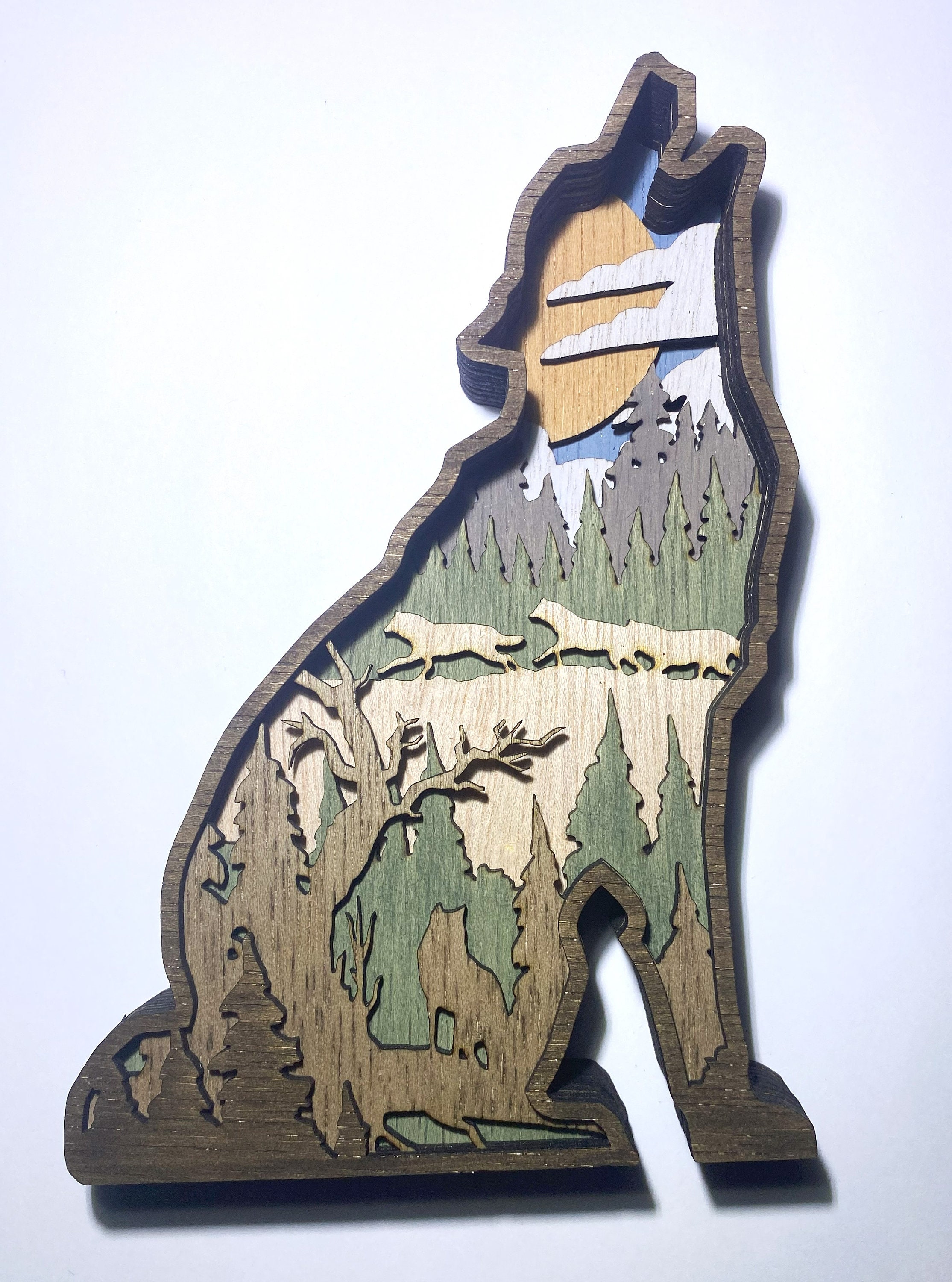 3D Layered Wood Art, Wolf - Etsy