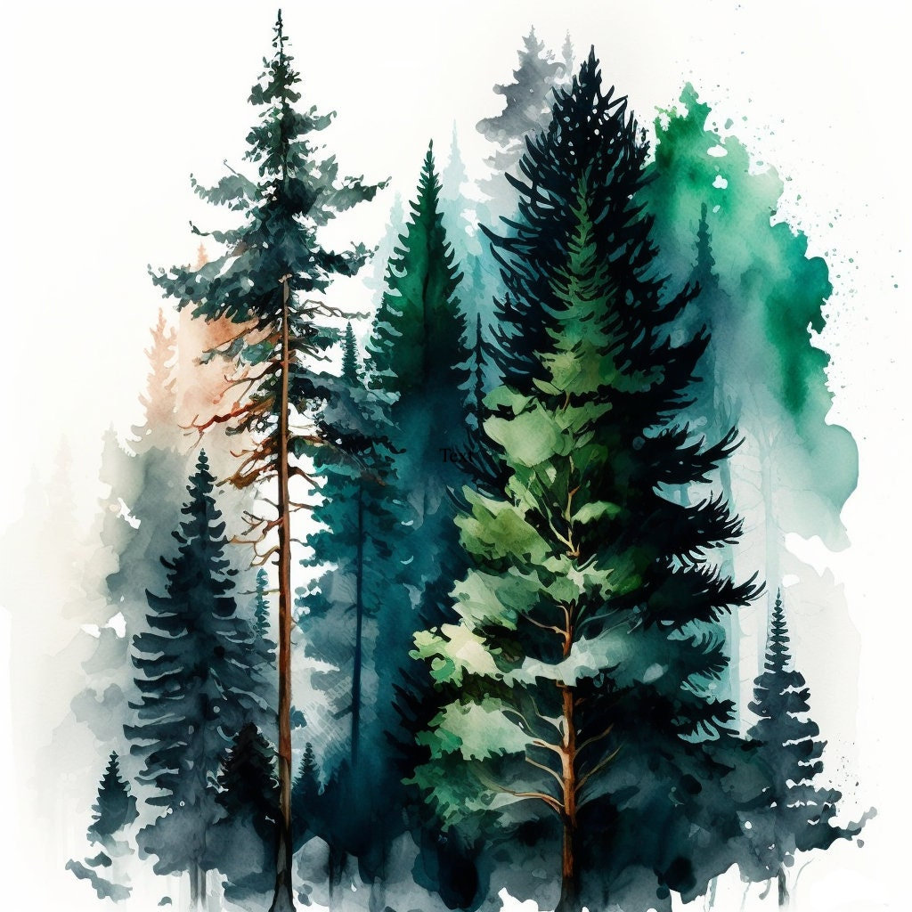 Water Color Style Forest Prints Minimalist Modern Woodland Decor - Etsy