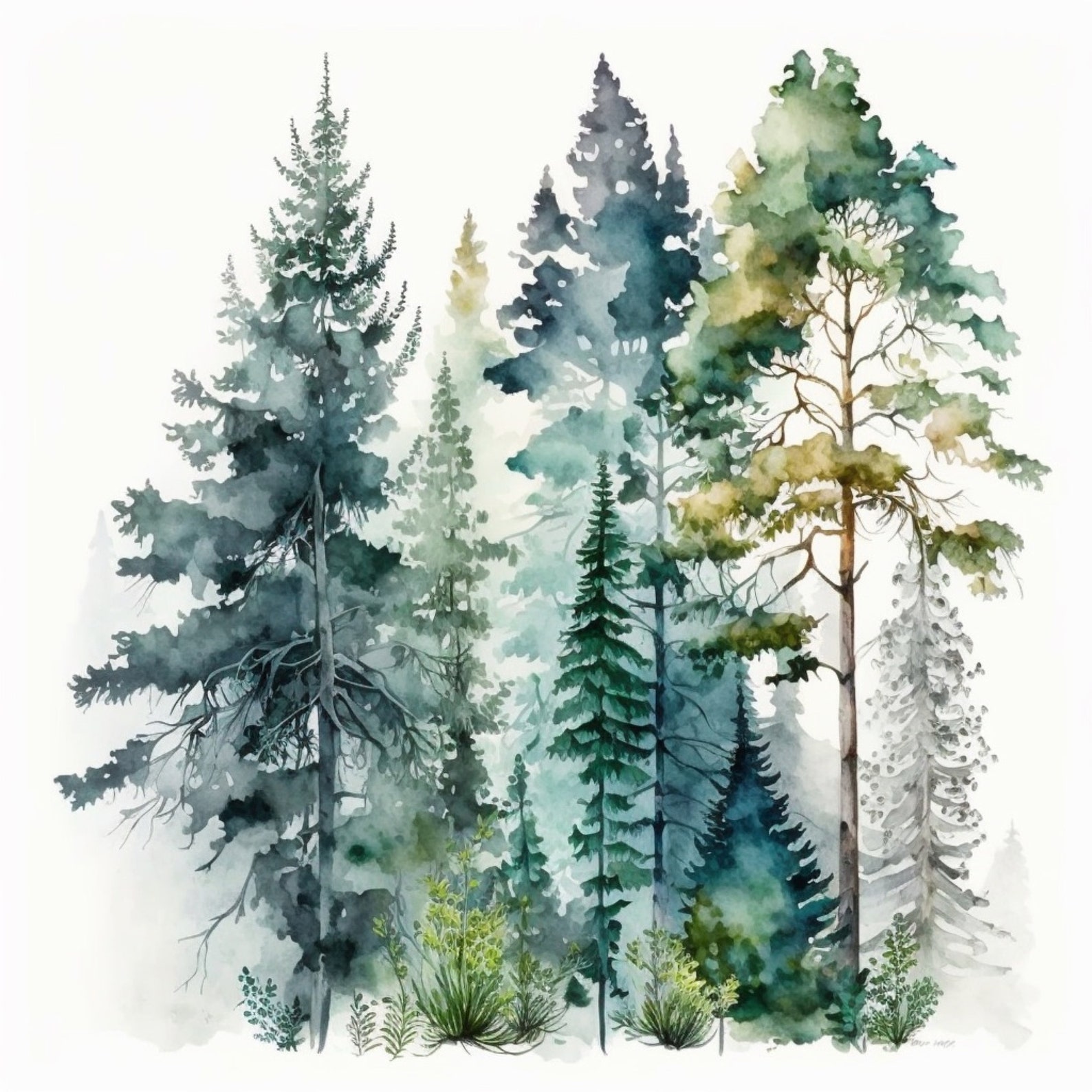 Water Color Style Forest Prints Minimalist Modern Woodland Decor - Etsy