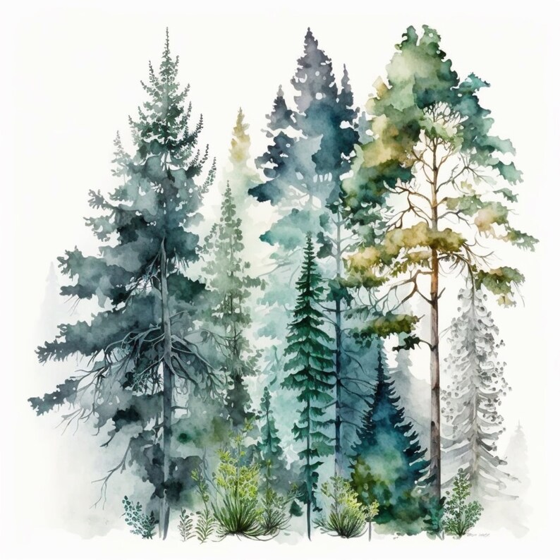 Water Color Style Forest Prints Minimalist Modern Woodland Decor - Etsy
