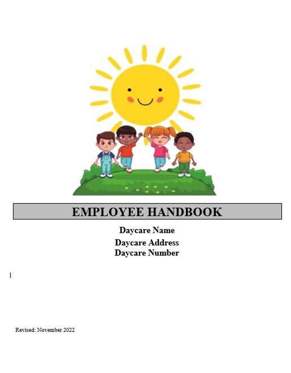 Daycare Employee Handbook/ Editable Daycare Employee Handbook ...