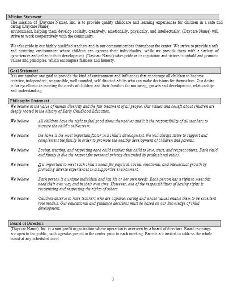 Daycare Employee Handbook/ Editable Daycare Employee Handbook ...