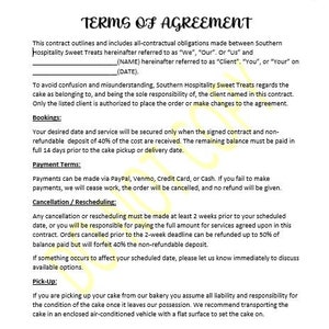 Bakery Order Form / Cupcake Contract/ Cake Contract / Order Form ...