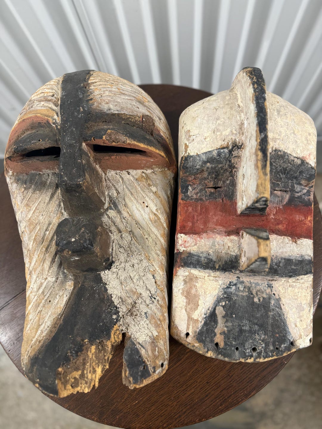Two Antique Wall Hanging African Masks:african Orginal Cermonial Songye ...