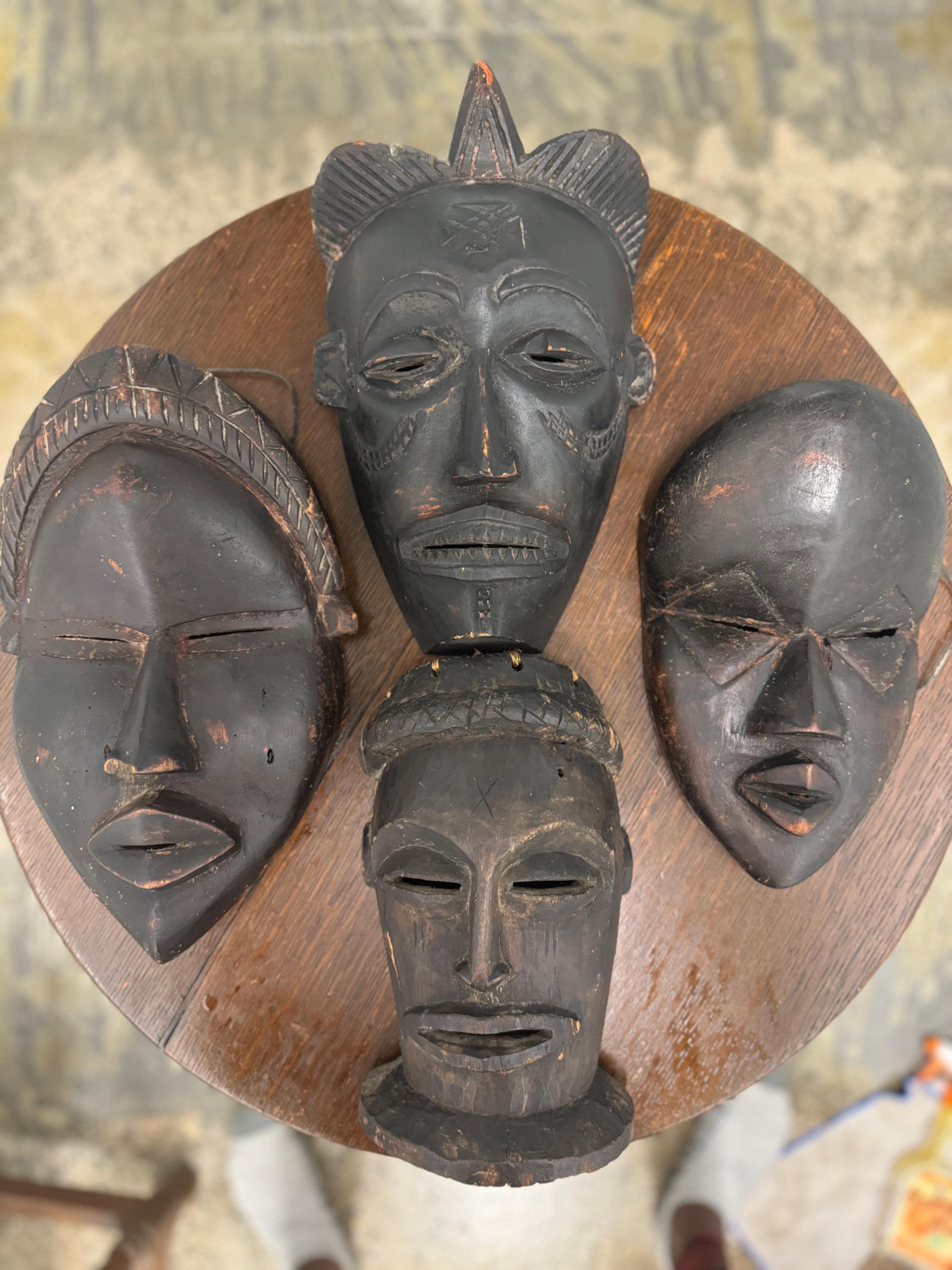 4 West African Tribe of Dan Masks + Chuckee Tribe of Zaire Youth Mask ...