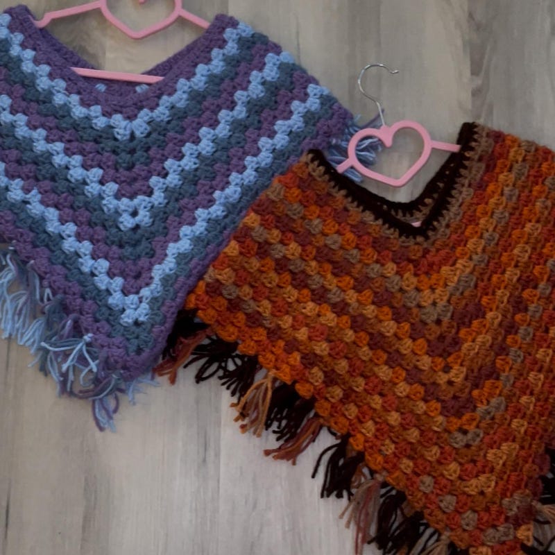 Hand Knit Orange Poncho - Etsy