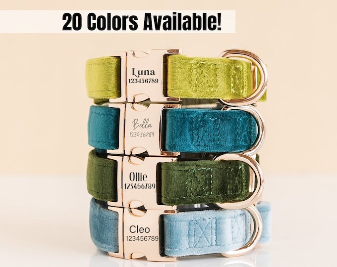 Personalized Dog Collar, Velvet Dog Collar, Custom Dog Collar With Name ...