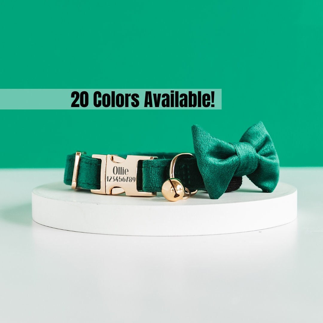 EMERALD VELVET COLLAR, Personalized Cat Collar, Male Female Pet Gift ...