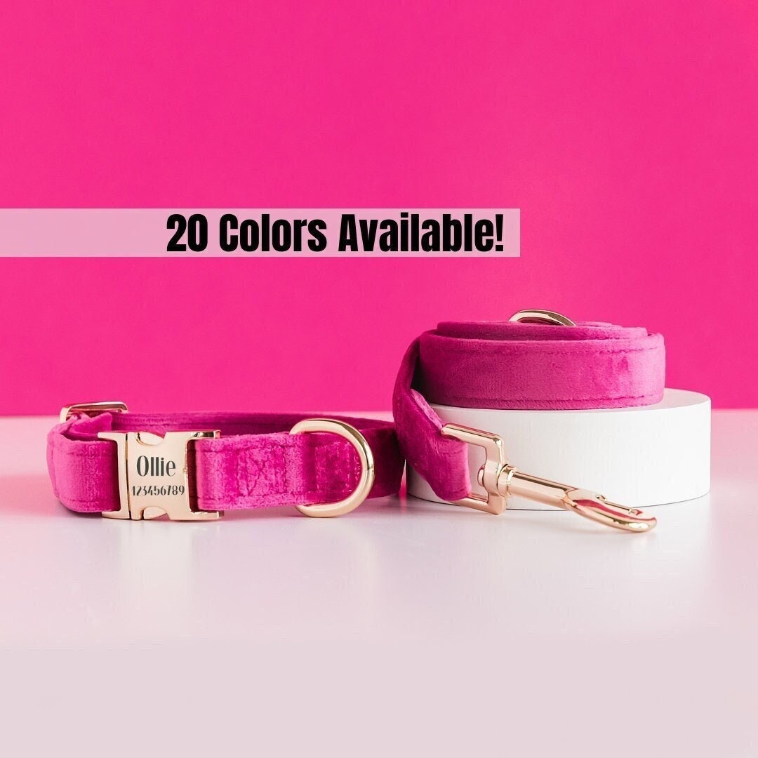 Pink Dog Collar and Leash Set, Cute Dog Collar, Personalized Name ...