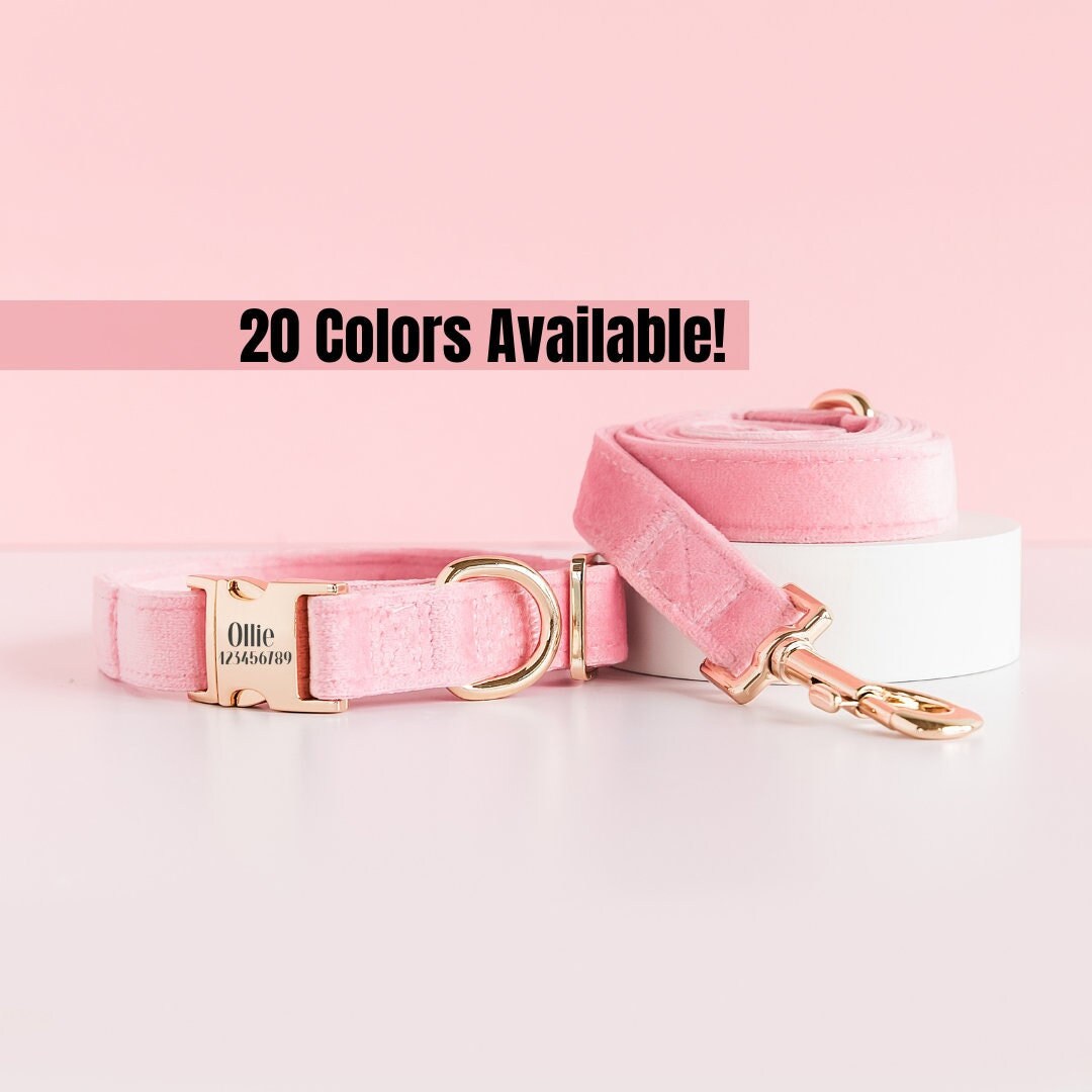 PERSONALIZED PINK COLLAR, Collar & Leash Set, Luxury Soft Custom Dog ...