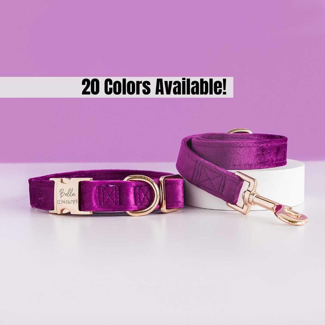 PERSONALIZED PURPLE COLLAR, Velvet Dog Collar, Gift for Pets, Dog Owner ...