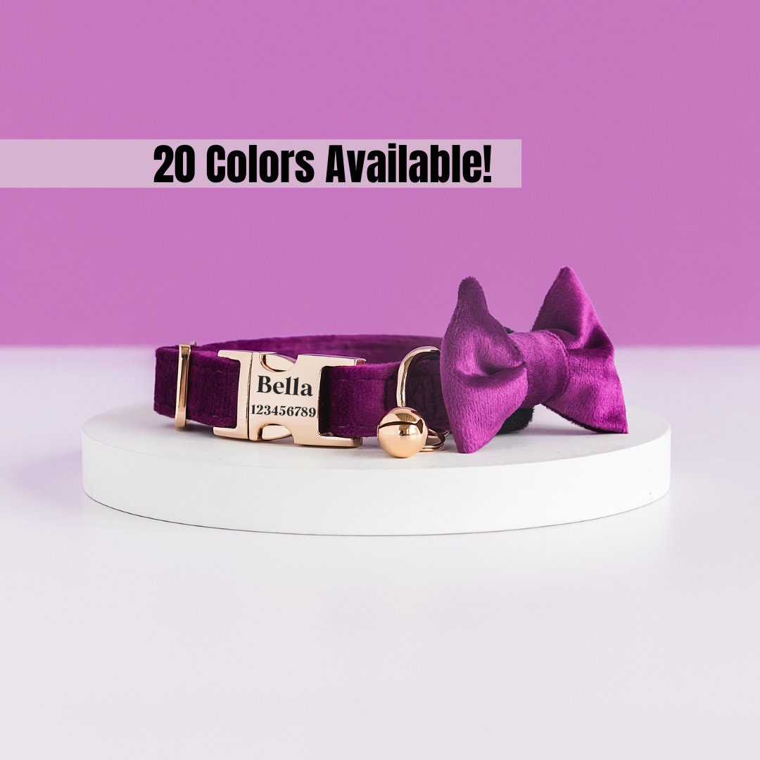 Personalized Luxury Velvet Purple Cat Collar Birthday Pet Gift ...