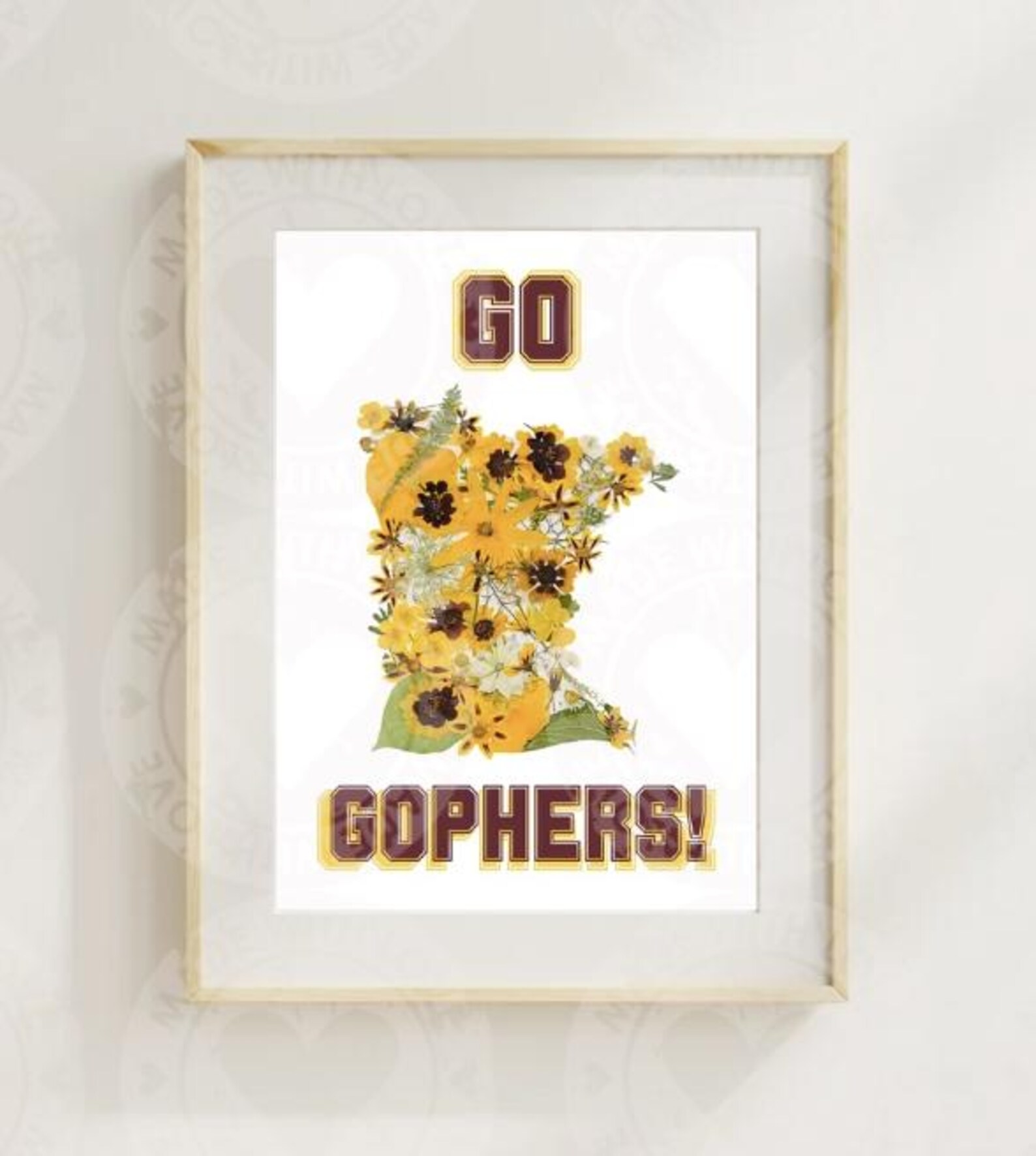 Minnesota Gopher Pride Pressed Flower State Outline GO GOPHERS ...