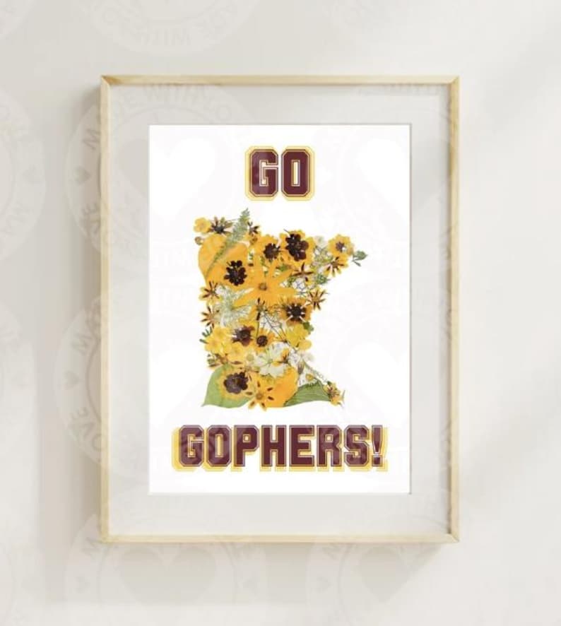 Minnesota Gopher Pride Pressed Flower State Outline GO GOPHERS ...