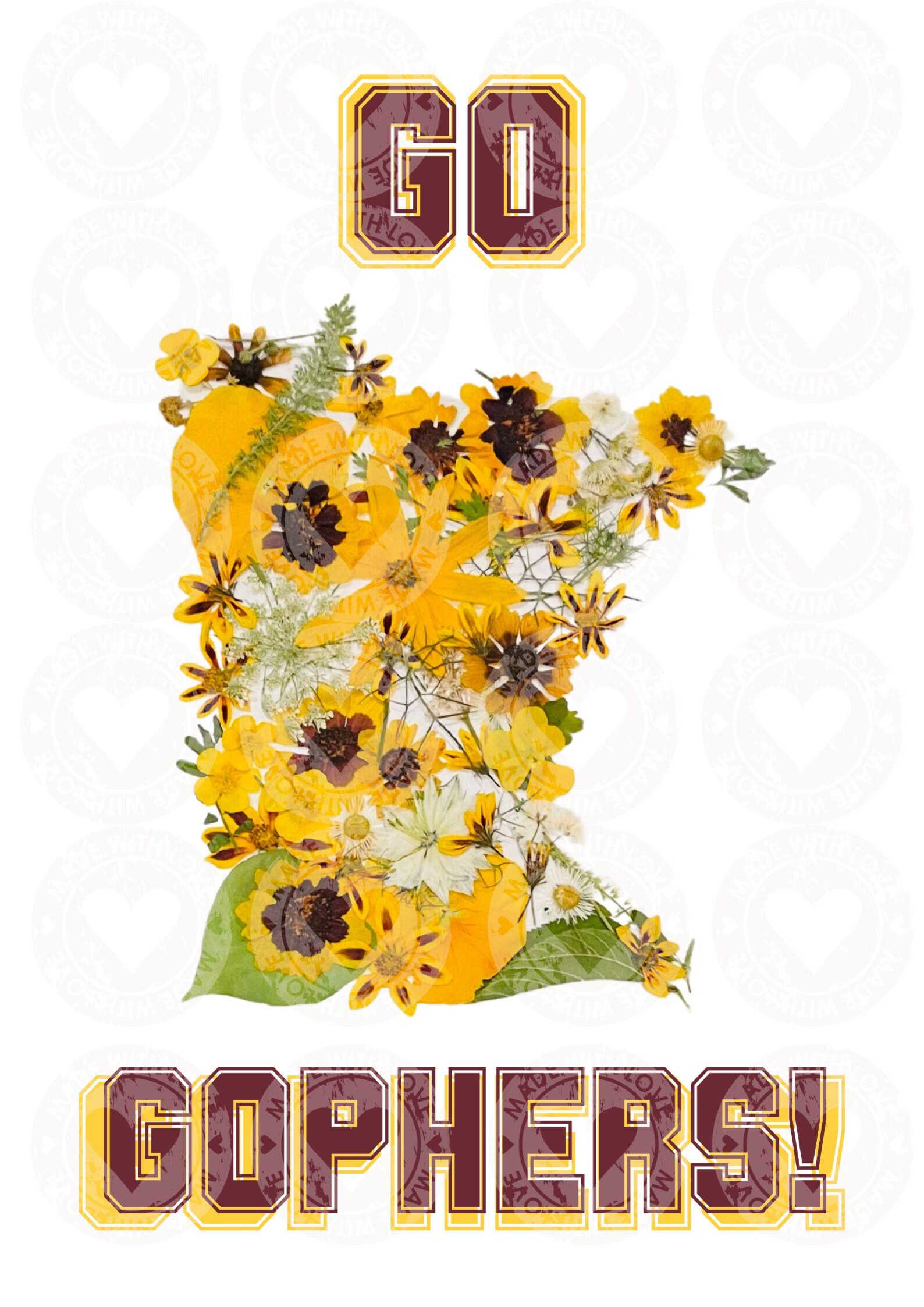 Minnesota Gopher Pride Pressed Flower State Outline GO GOPHERS ...