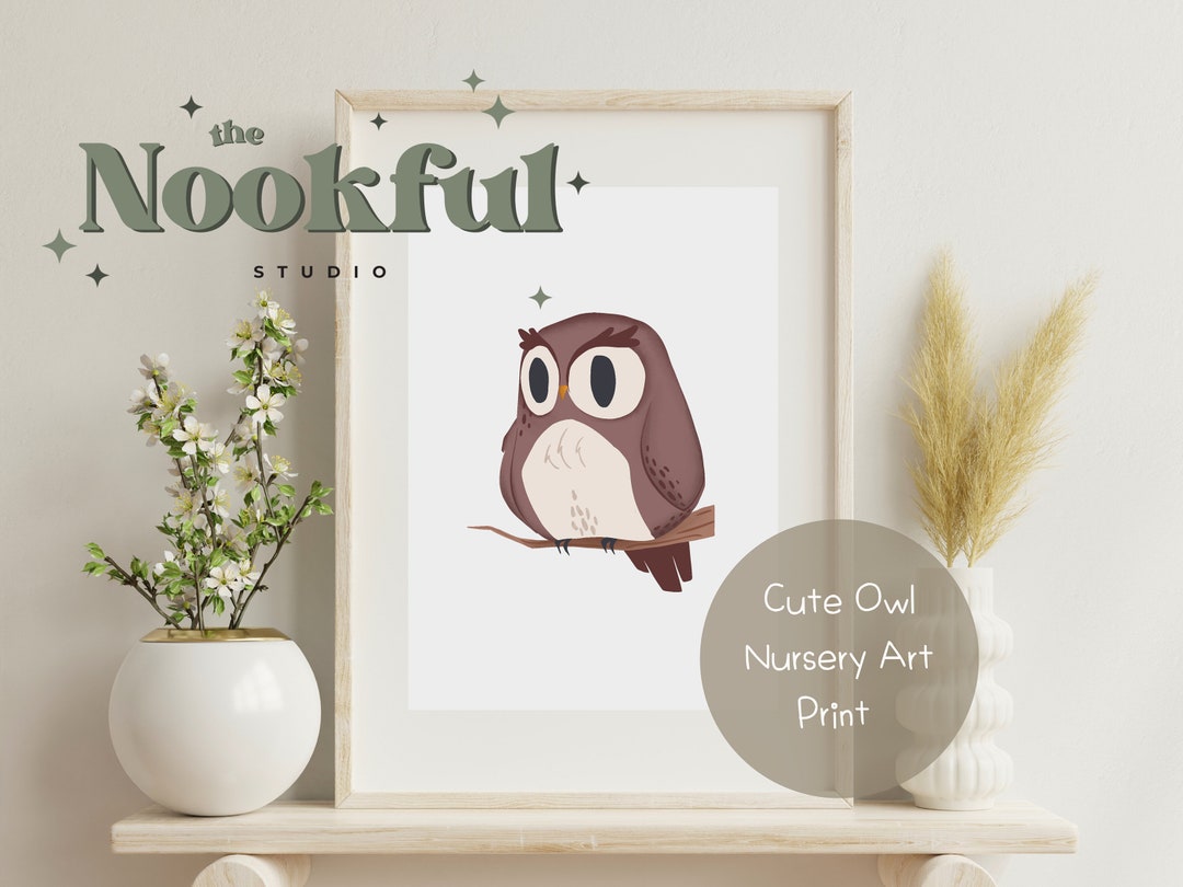 Cute Baby Owl Art Print, Baby Animal Art, Playroom Wall Art, Cute ...