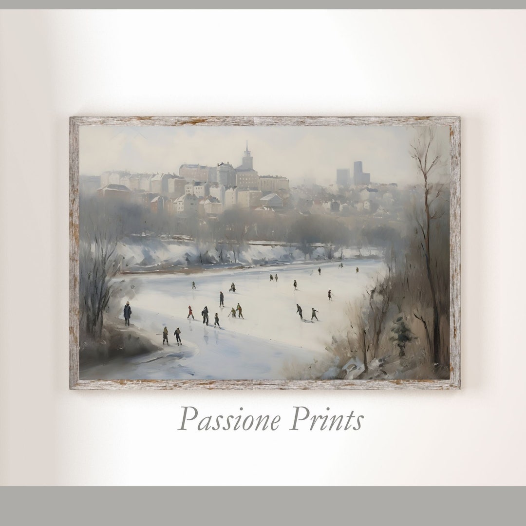 Cityscape Ice Skating Scene | Winter Joy Printable | Impressionist ...