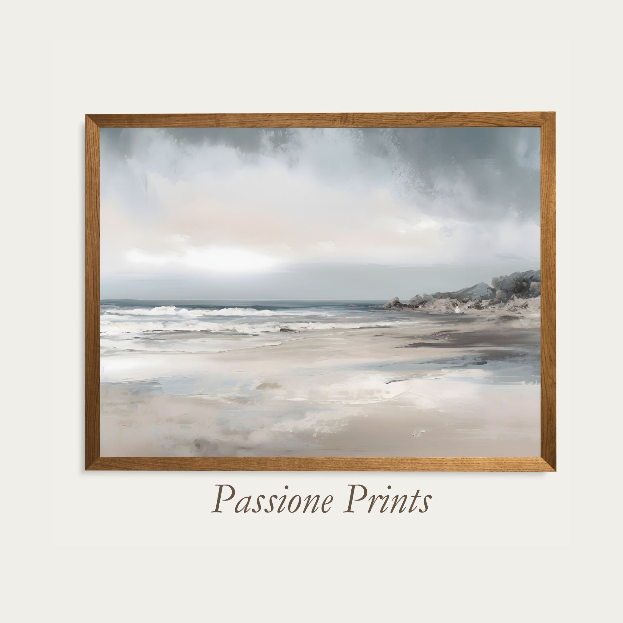 Stormy Seashore Artwork Printable Ocean Landscape Beach Scene Digital ...