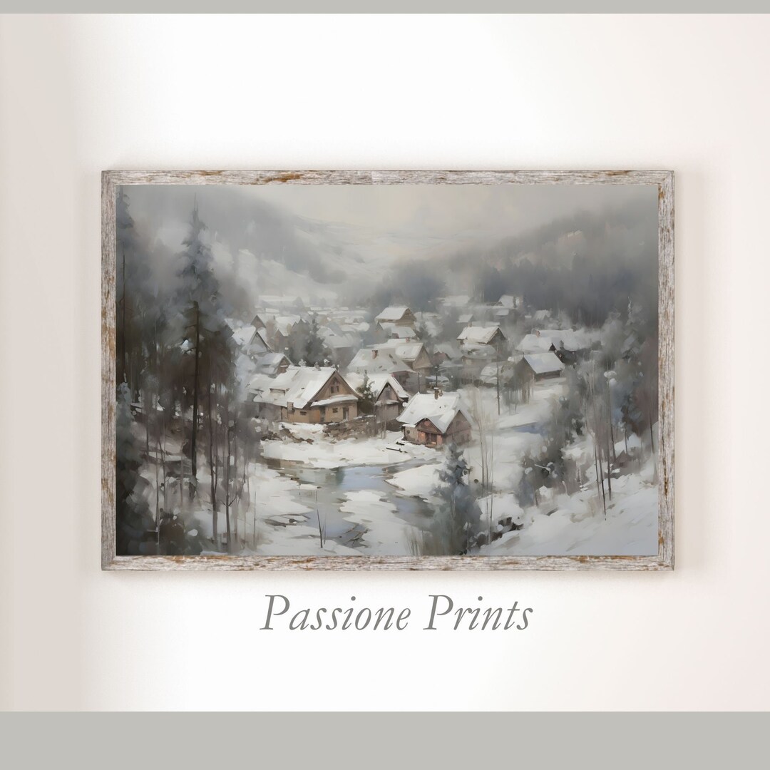 Rustic Village Winter Calm | Snow-covered Hamlet Print | Printable ...