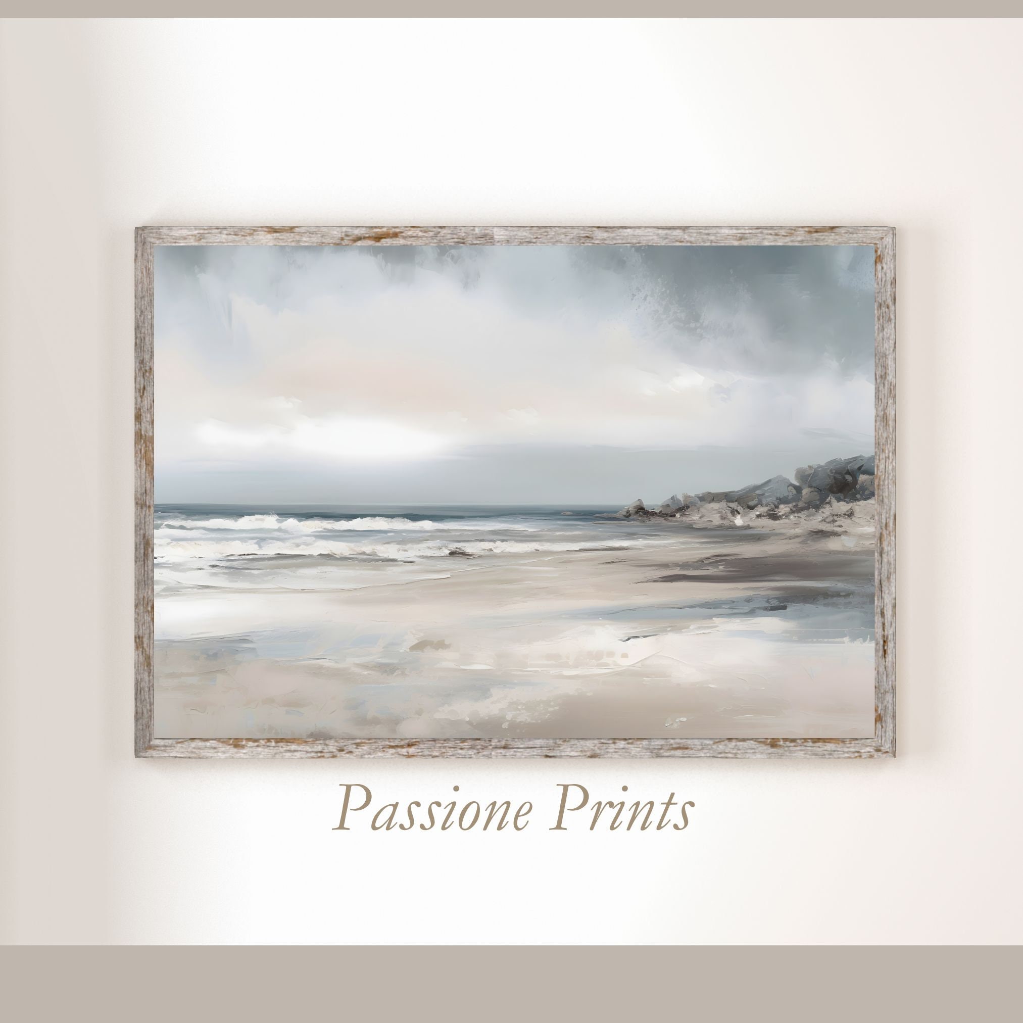 Stormy Seashore Artwork Printable Ocean Landscape Beach Scene Digital ...